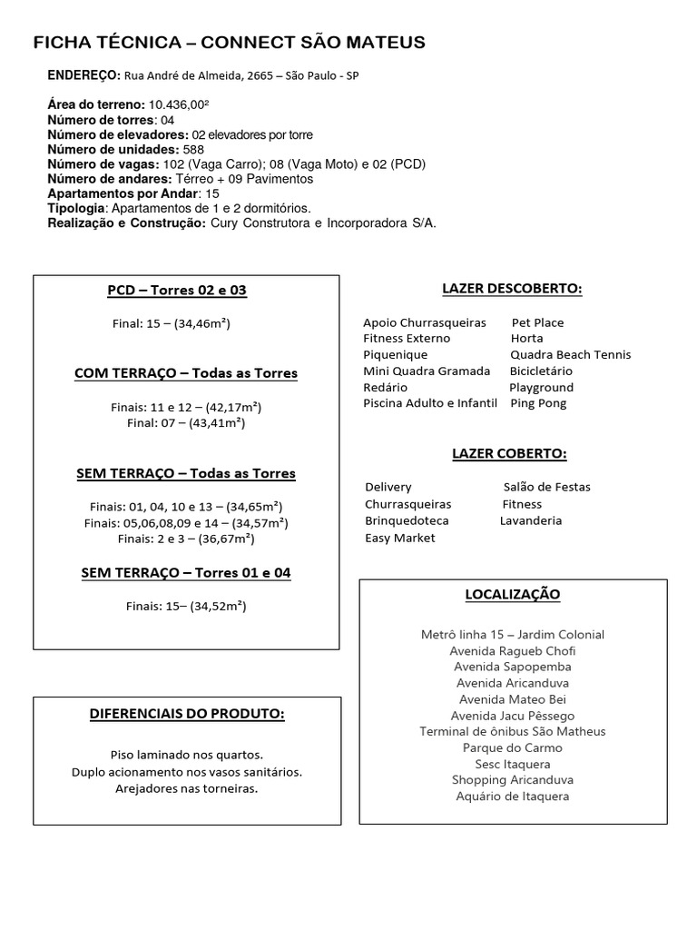 Ficha Tec Connect São Mateus - Atualizada | PDF
