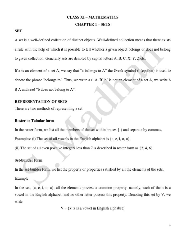 Class XI Mathematics LP Sets | PDF | Set (Mathematics) | Numbers