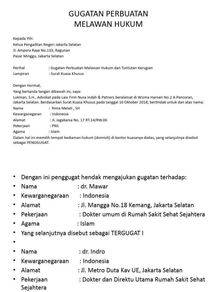 Contoh Perbuatan Melawan Hukum | PDF