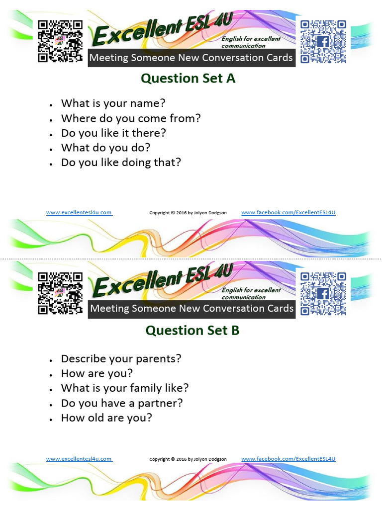 ESL Meeting Someone New Conversation Cards | PDF