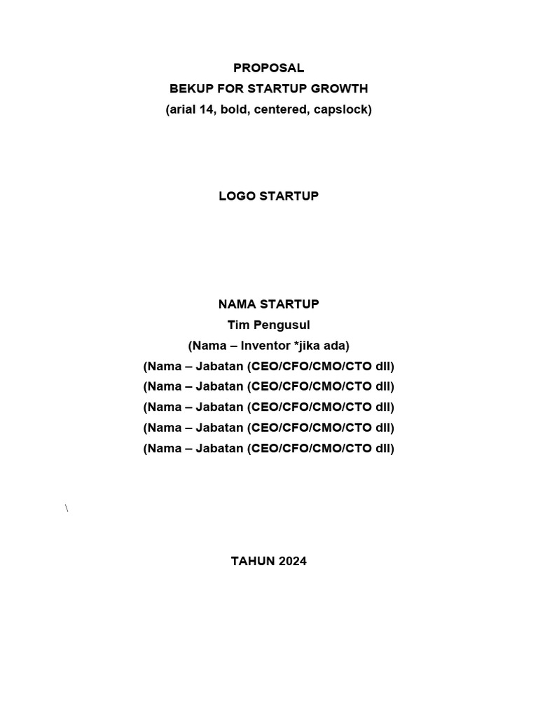 Template Proposal Bekup For Startup Ideation Tahun 2024 | PDF