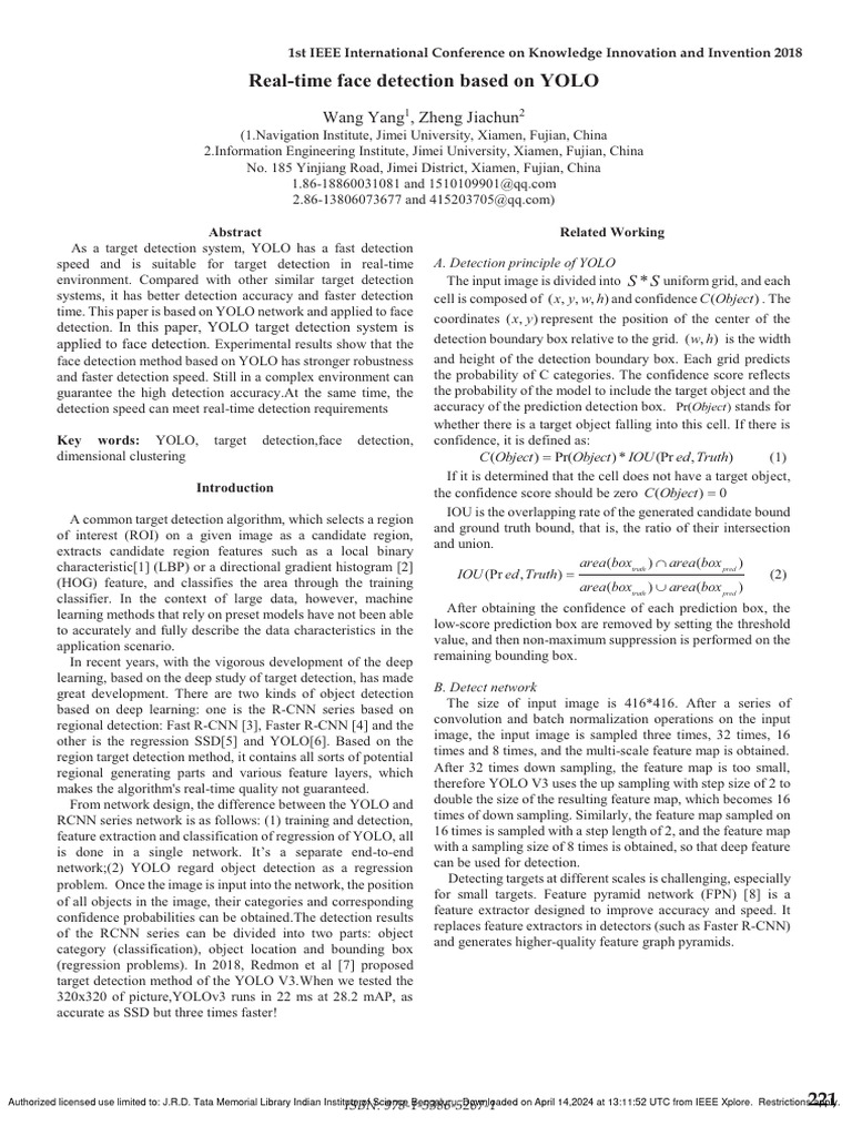 Real Time Face Detection Based On Yolo Pdf Cluster Analysis