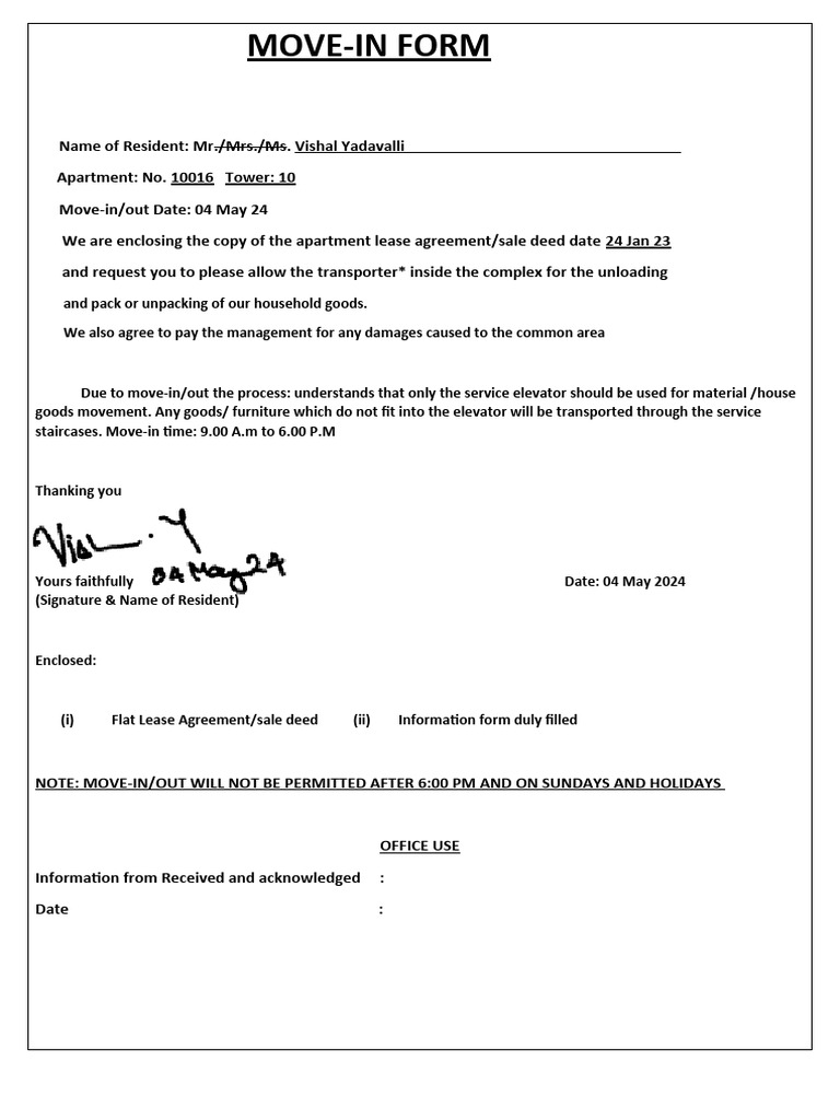 Move in &out Form 2 | PDF | Lease | Real Property Law
