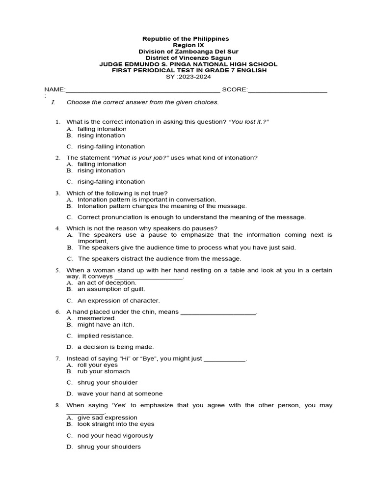 English First Quarter Exam 2024 | PDF | Deities | Linguistics