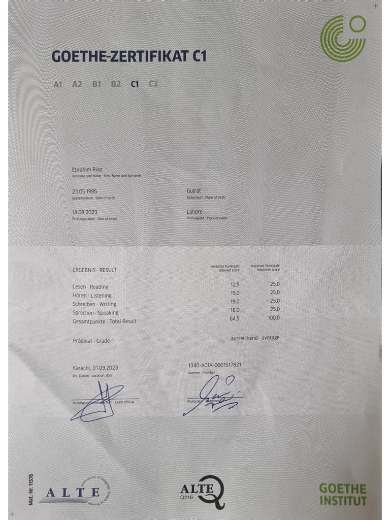 C1 Certificate | PDF