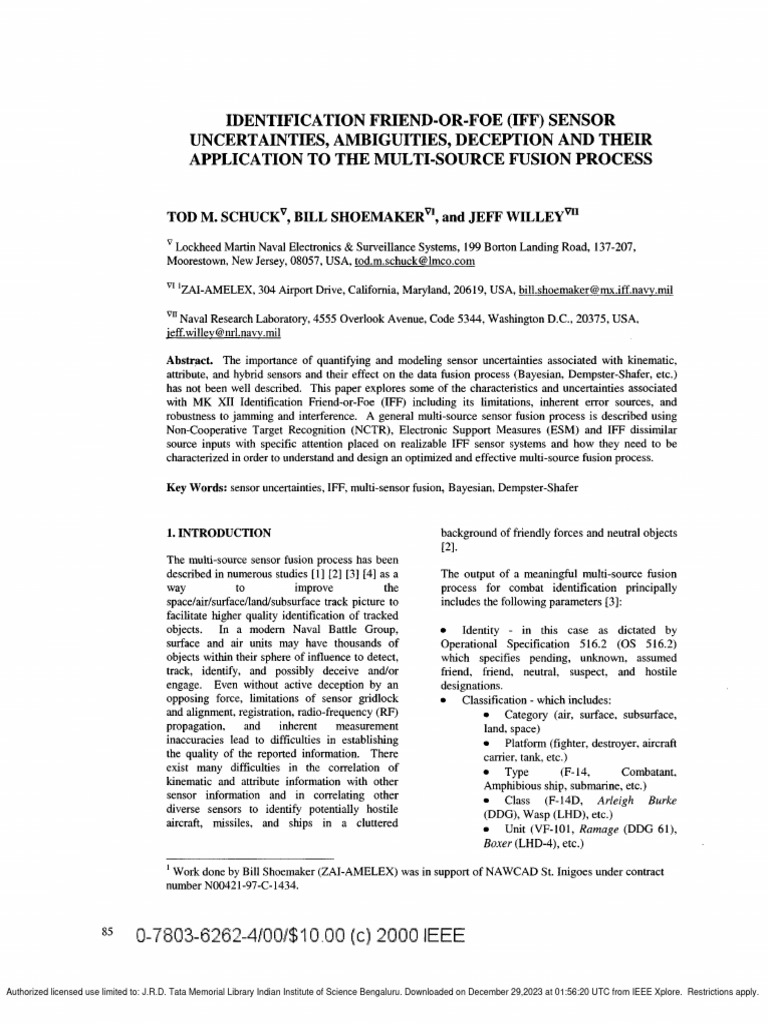 Identification Friend-Or-Foe IFF Sensor Uncertainties Ambiguities ...