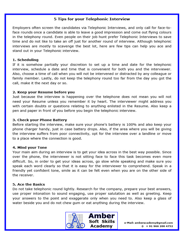 Telephonic Interview | PDF | Telephone