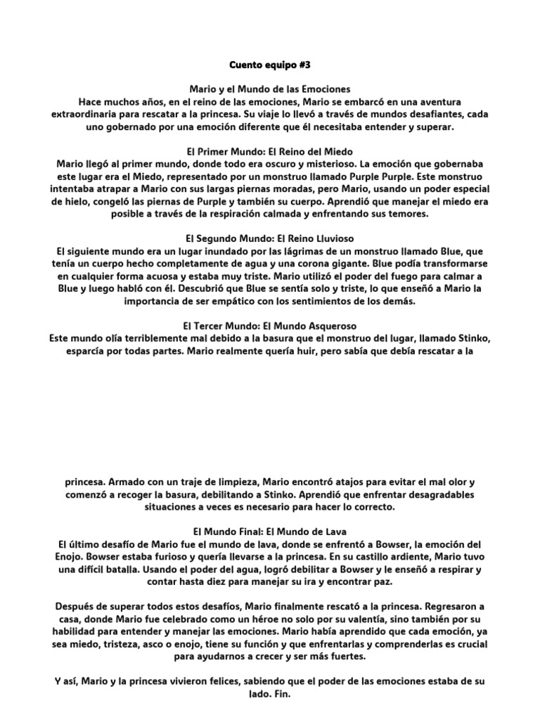 Cuento Sobre Mario Bros y Las Emociones (Niños) | PDF | Las emociones | Ira