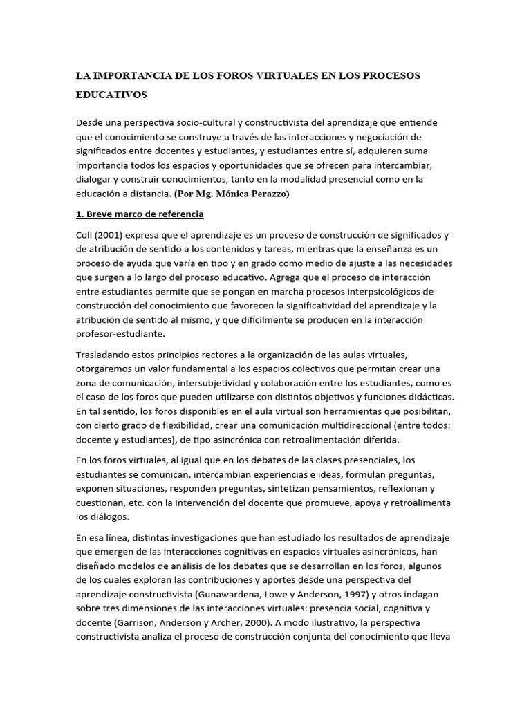 La Importancia de Los Foros Virtuales en Los Procesos Educativos | PDF ...