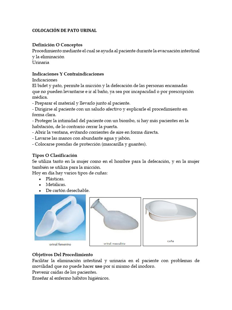 COLOCACIÓN DE PATO URINAL | PDF | Especialidades Medicas