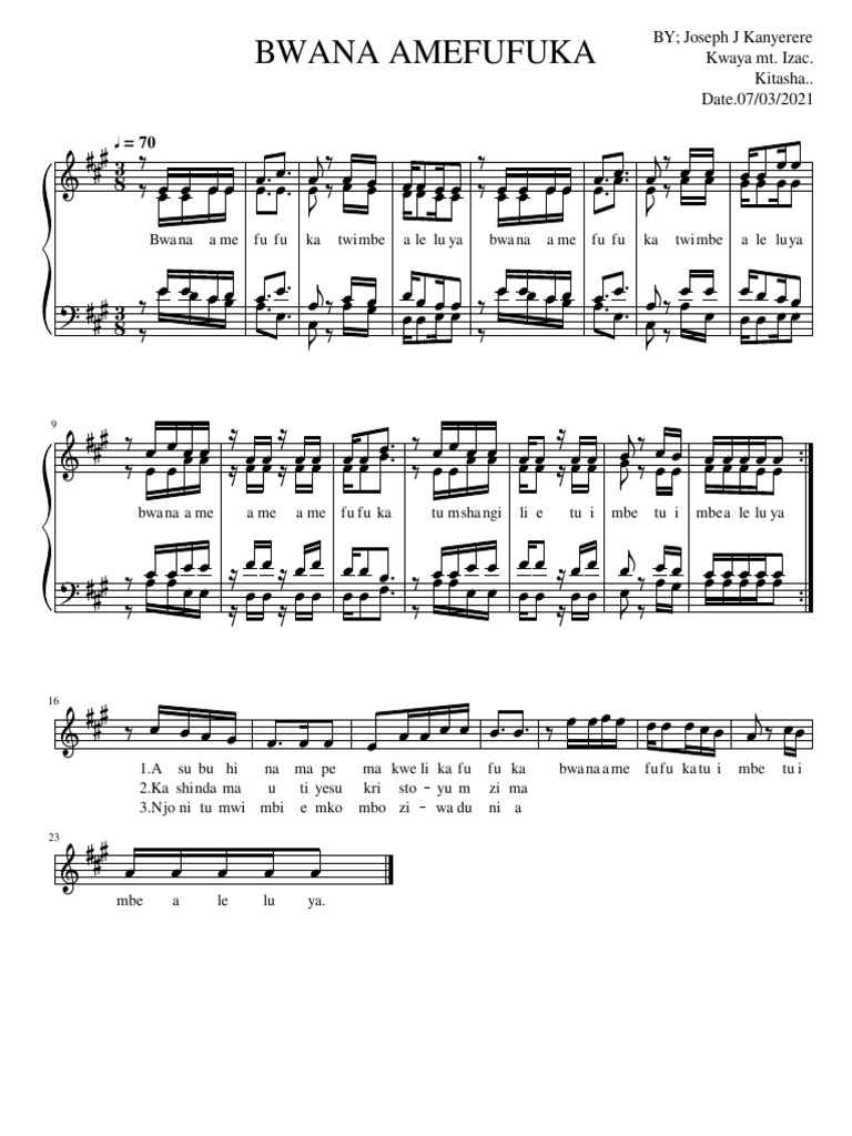 Bwana Amefufuka | PDF