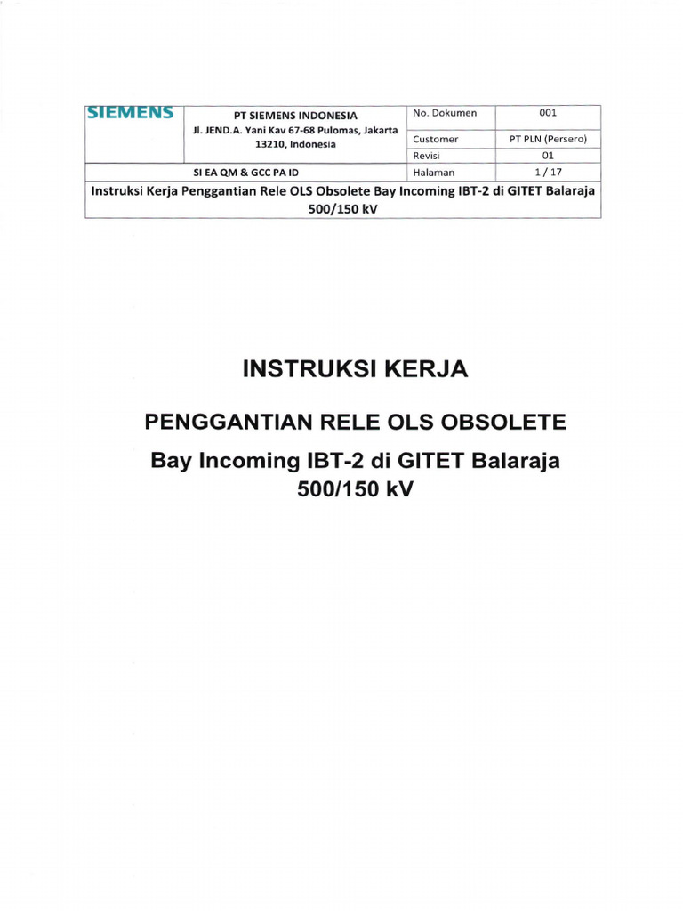 Instruksi Kerja Rele OLS di GITET Balaraja | PDF