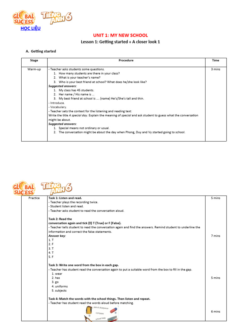 Unit 1: My New School Overview | PDF | Adverb | Question