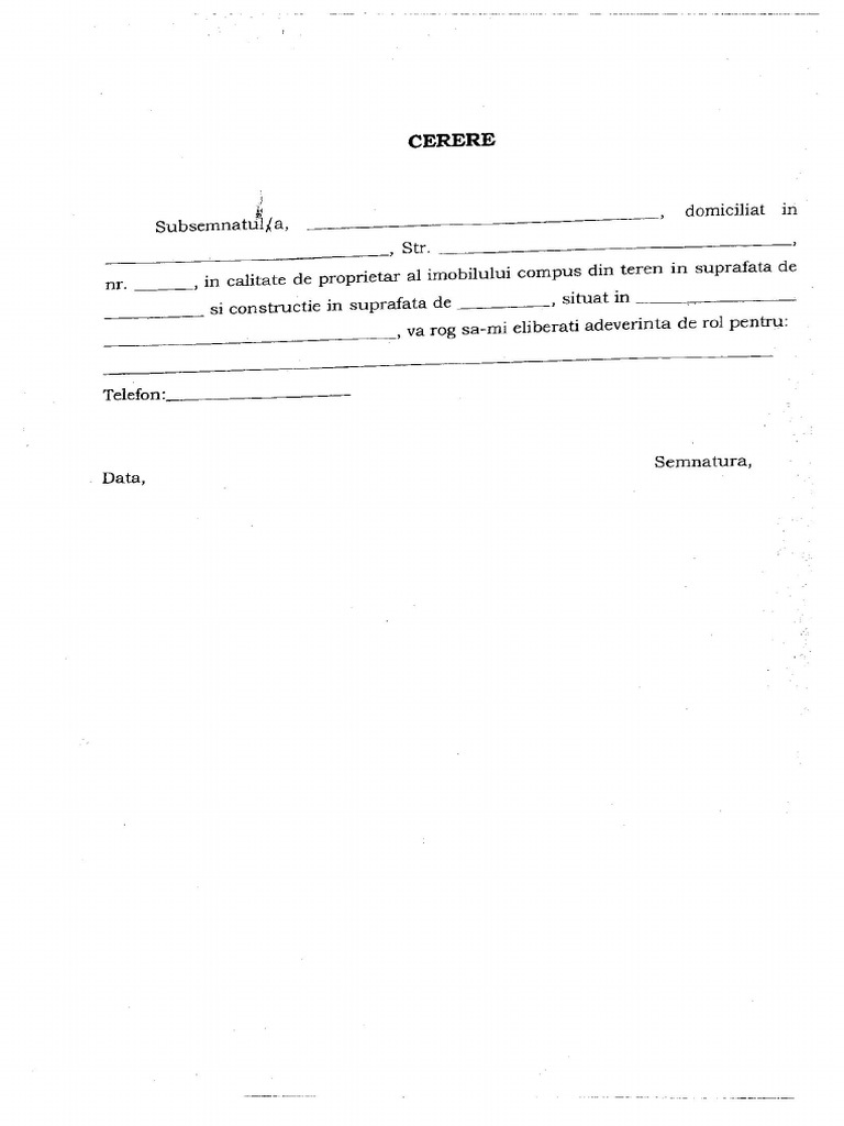 Cerere Eliberare Adeverinta de Rol | PDF
