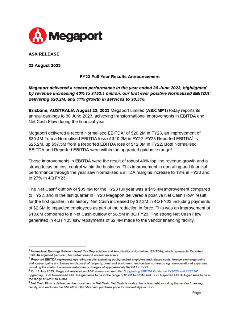 MP1 FY23 Full Year Results Announcement | PDF | Expense | Depreciation