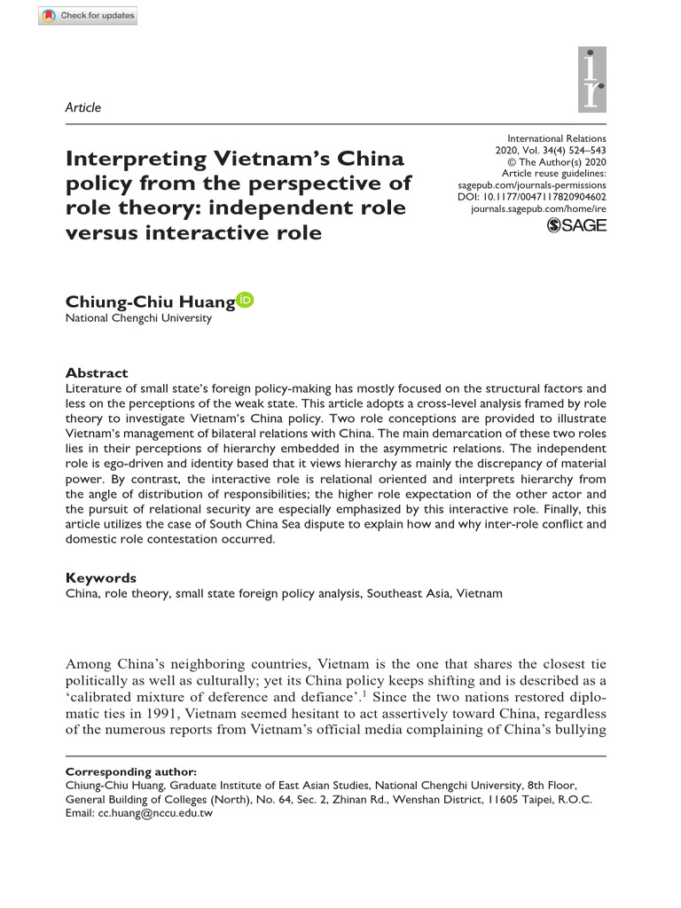 Huang 2020 Interpreting Vietnam S China Policy From The Perspective of ...