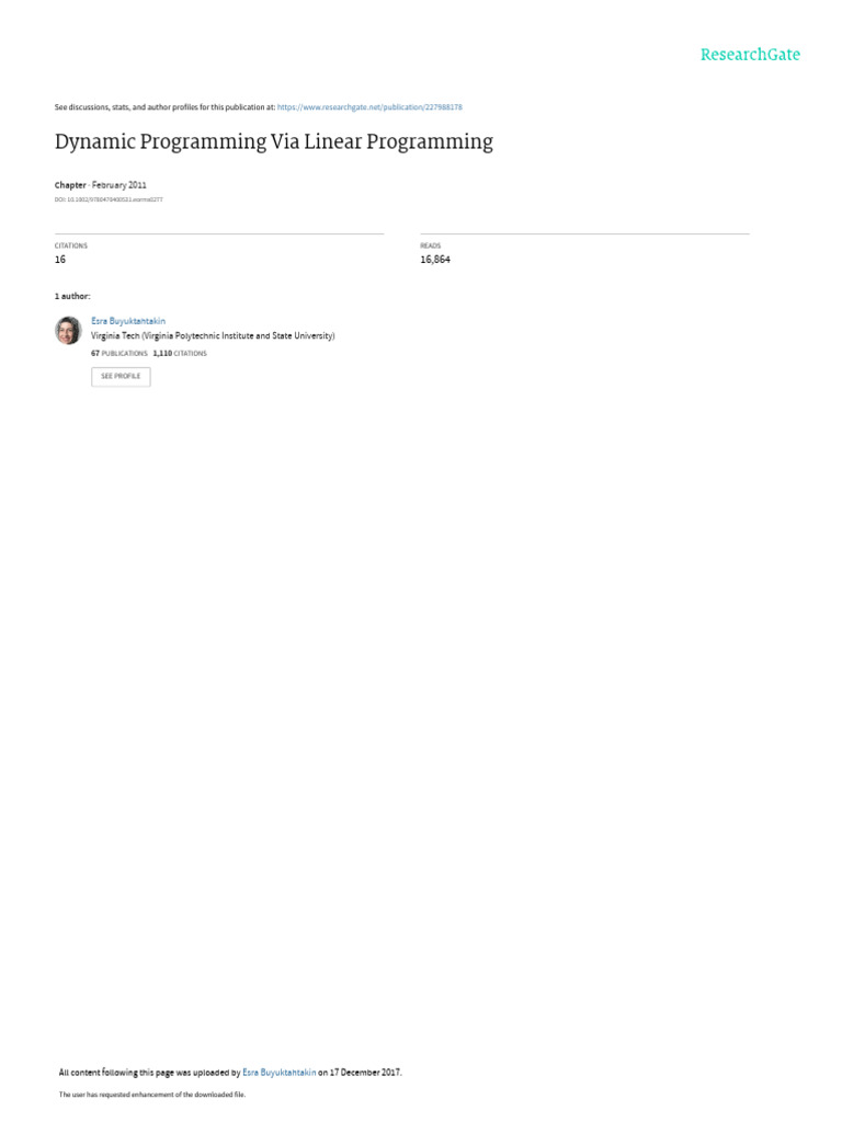 Dynamic Programmingvia Linear Programming Pdf Linear Programming Dynamic Programming 1986