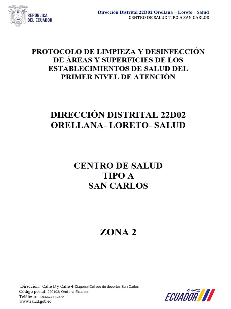 Protocolo de Limpieza y Desinfección Por Áreas 2023 | PDF | Higiene | Agua