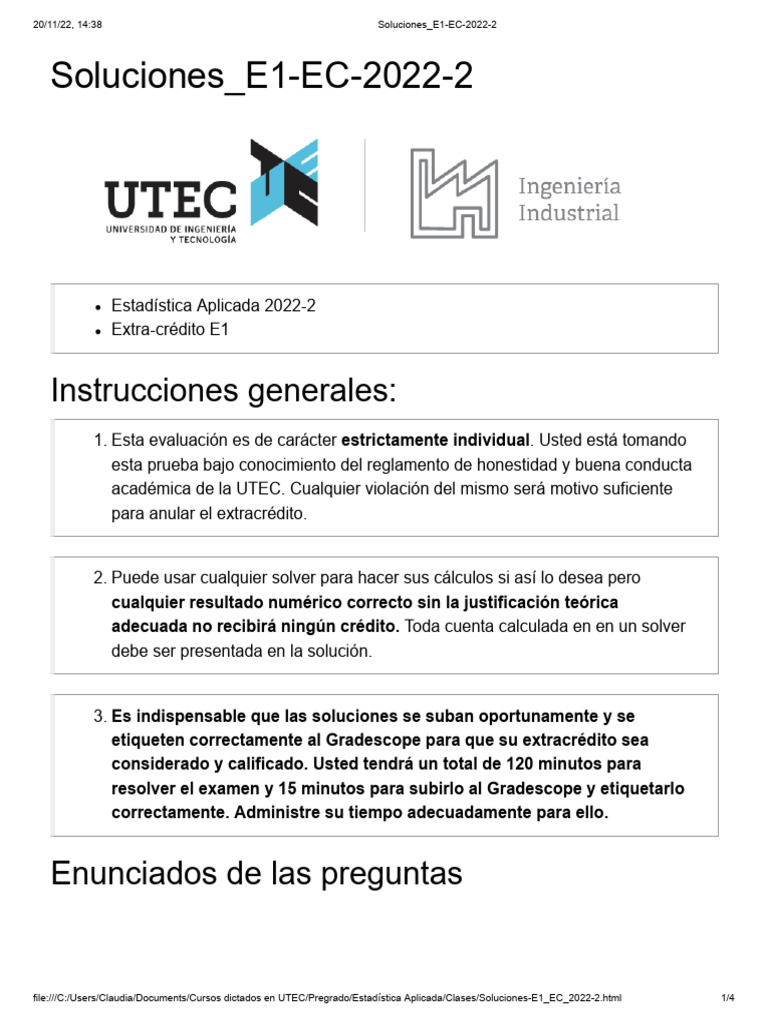 Soluciones - E1 EC 2022 2 | PDF | Integral | Teoría de probabilidad