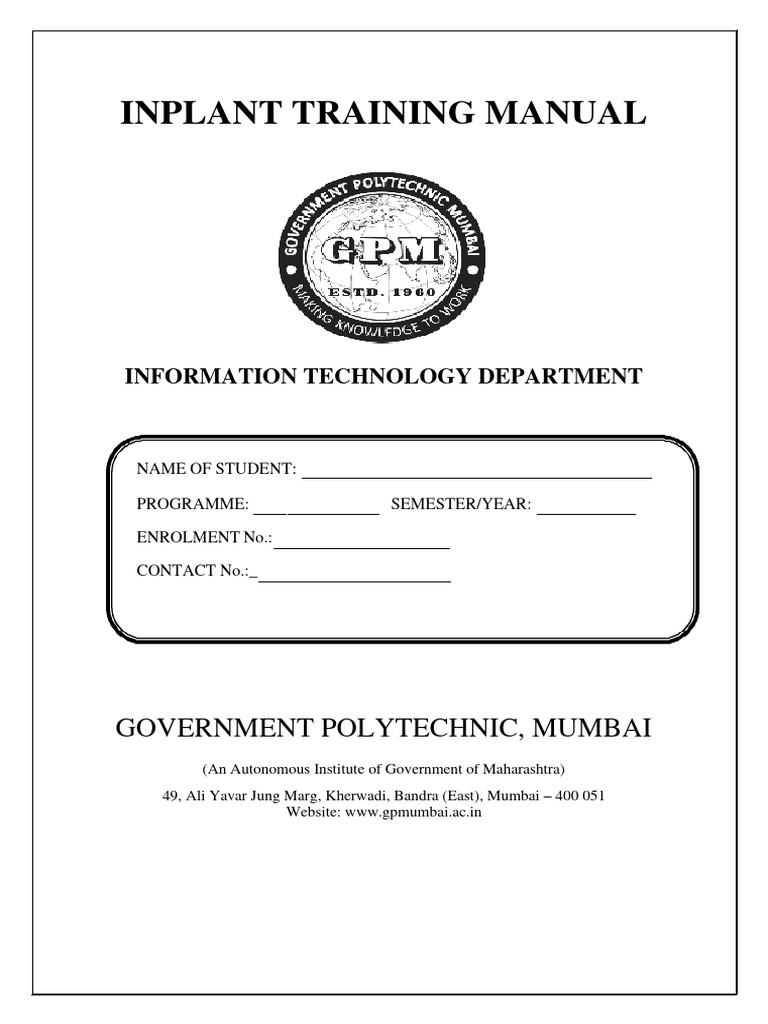 Inplant Training Manual IT Final | PDF | Curriculum | Engineering