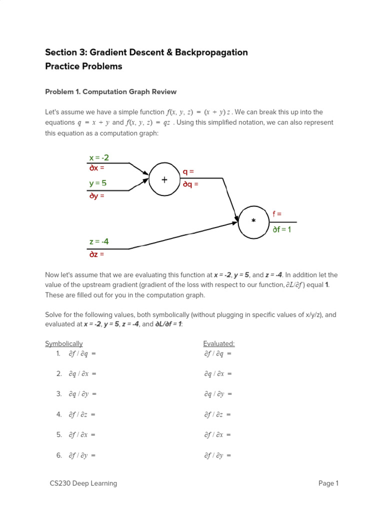 Gradient Descent & Backpropagation Practice Problems | PDF | Applied Mathematics | Mathematics