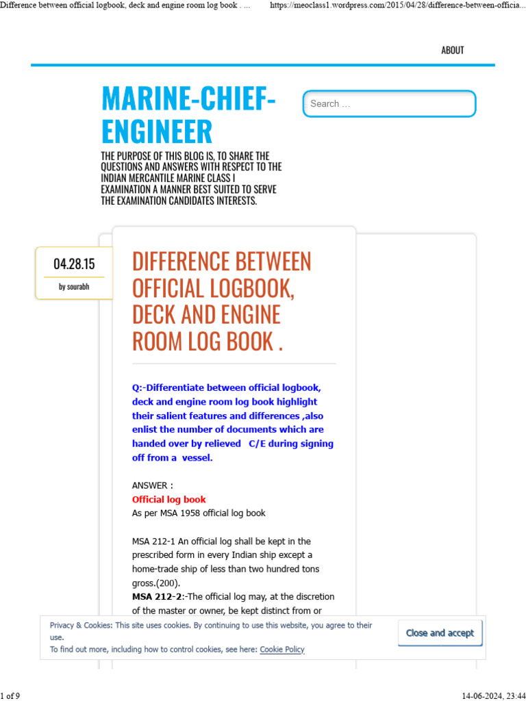 Difference Between Official Logbook, Deck and Engine Room Log Book - Marine-Chief-Engineer | PDF ...