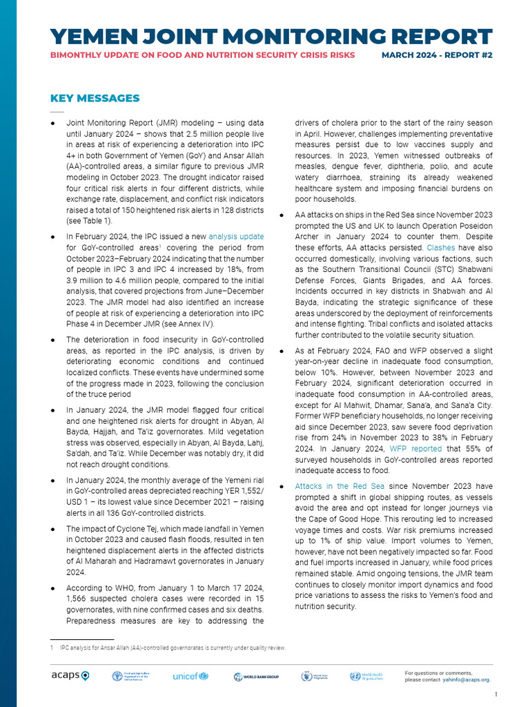 YemenJMR BimonthlyUpdateonFNScrisisrisks Report2 | PDF | Food Security | Malnutrition