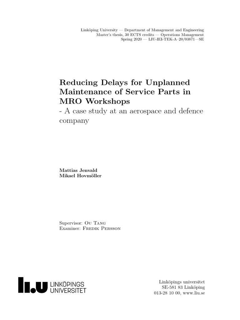 Reducing Delays For Unplanned Maintenance of Service Parts in MRO Workshops | PDF | Supply Chain