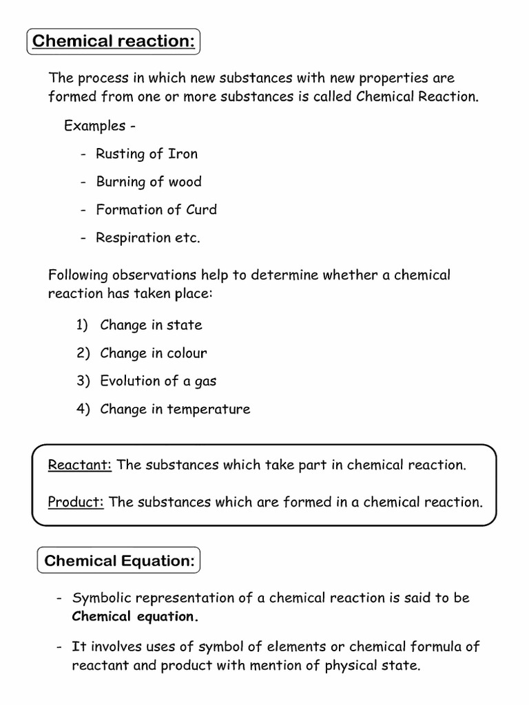 Class - 10 Lesson - 1 Chemical Reaction and Equation | PDF