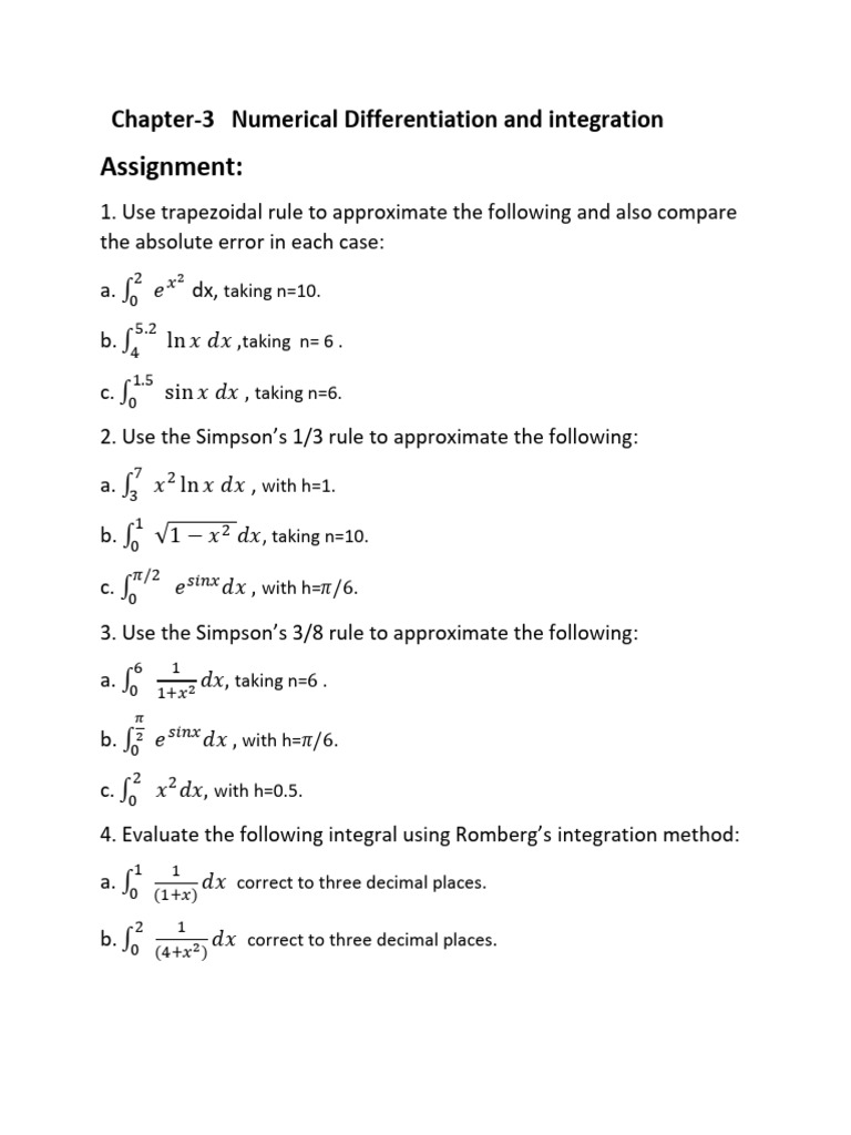 Chapter-3 Assignment Numerical Differentiation and Integration | PDF