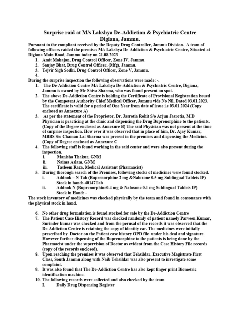 Report De-Addiction Centre | PDF | Health Care | Medicine