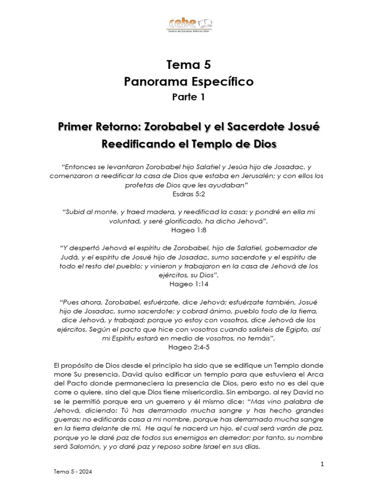 Tema 5. Tiempos de Restauración en Cristo. Parte1 - Panorama Especifico Primer Retorno ...