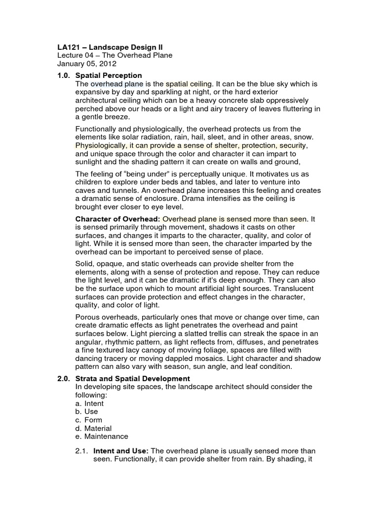Understanding Overhead Planes in Landscape Design | PDF | Shadow | Light