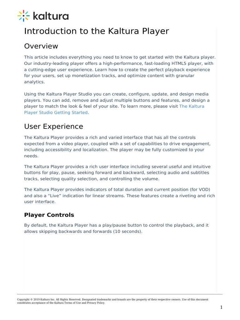 Introduction To The Kaltura Player | PDF | Dynamic Web Page | Streaming Media