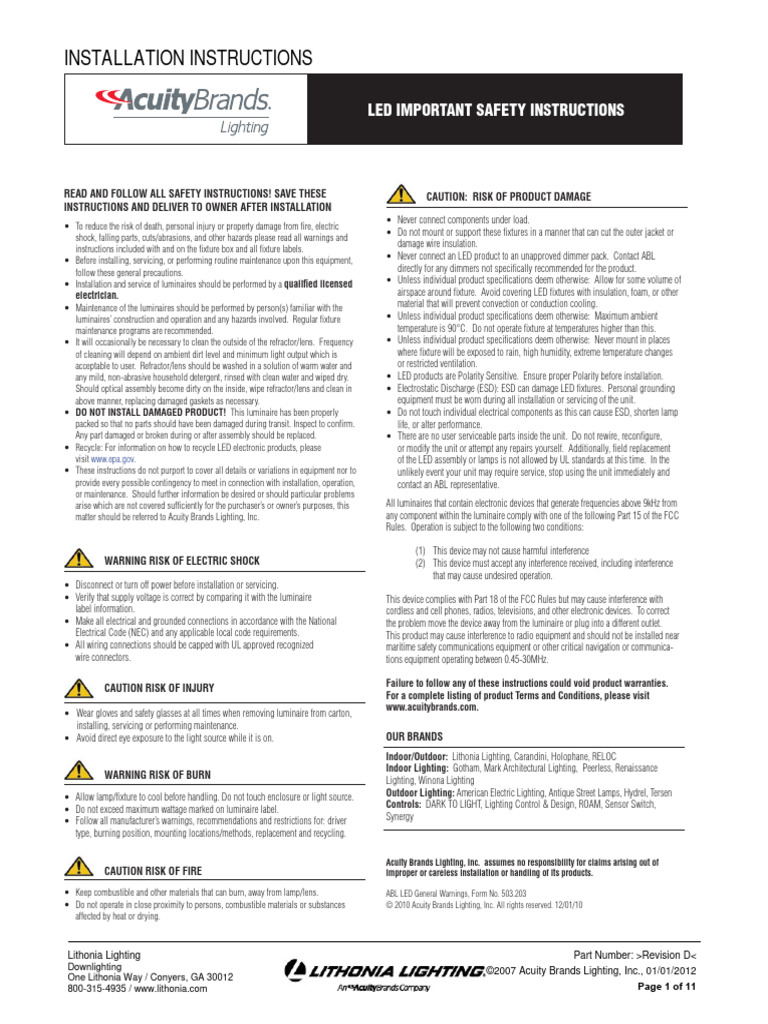 Installation Instructions: Led Important Safety Instructions | PDF ...