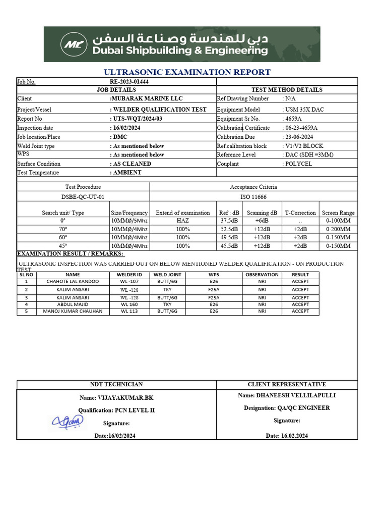 WQT UT REPORT | PDF | Welding | Construction