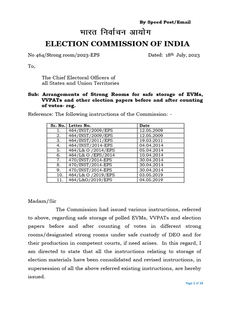 Strong Room Guidelines for EVM Storage | PDF | Electronic Voting ...