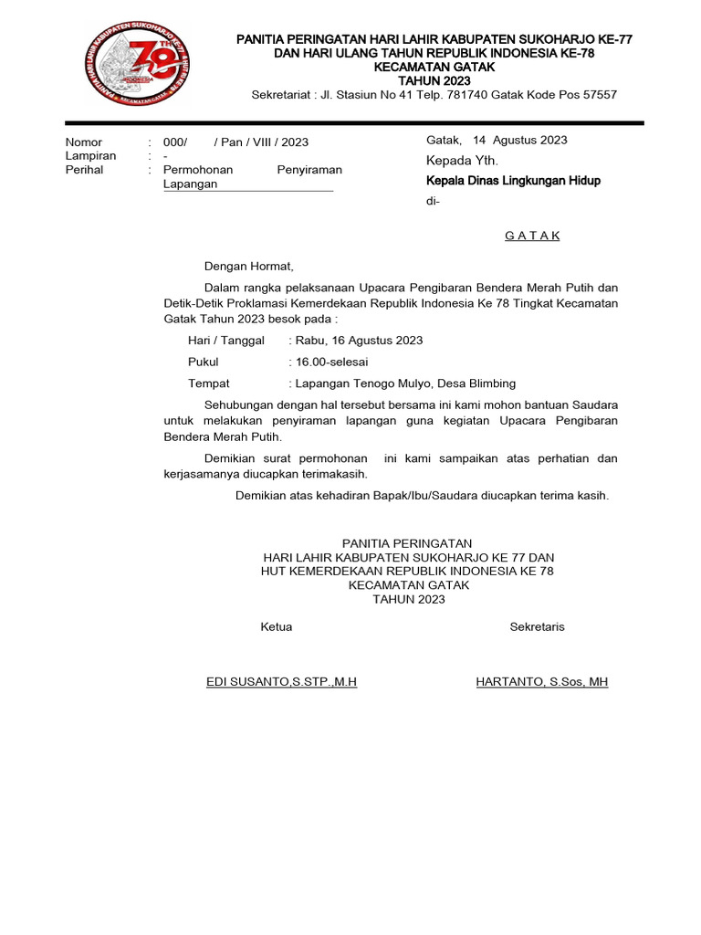 Surat Permohonan Penyiraman Lapangan LH | PDF