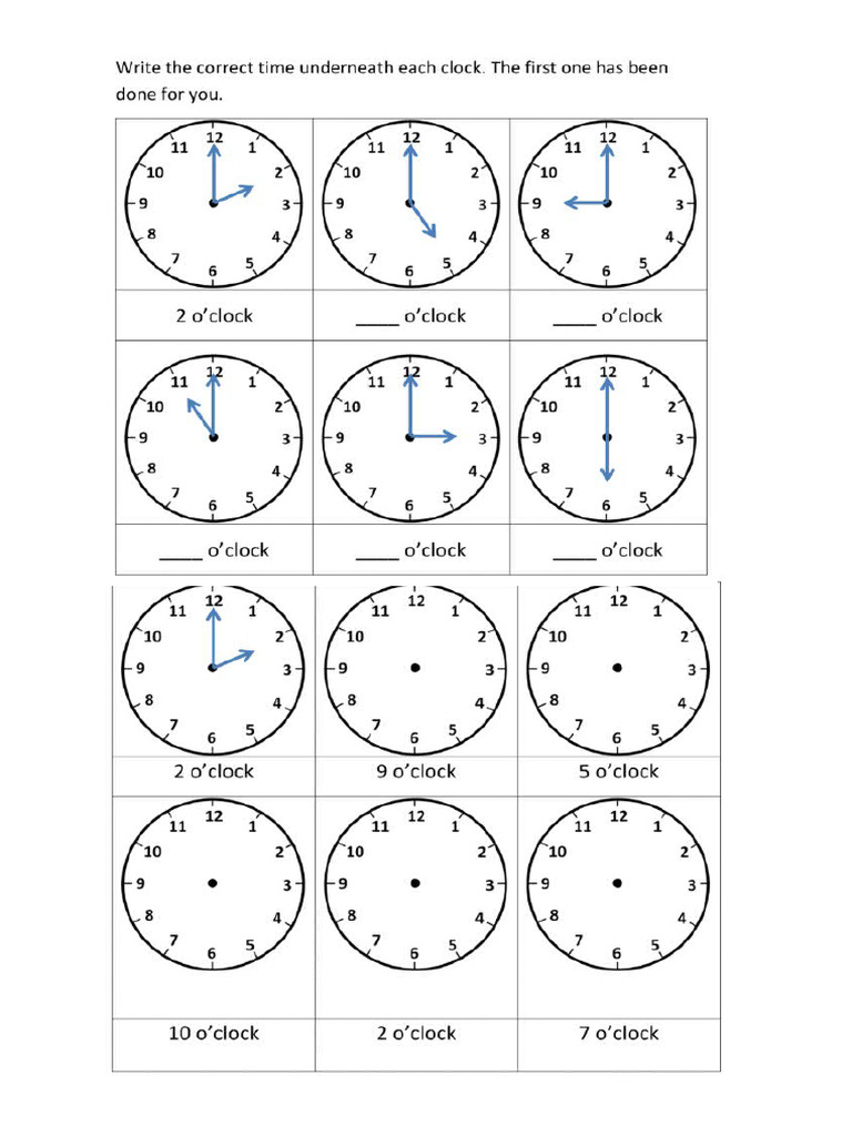 Clock Reading - Grade 1 | PDF