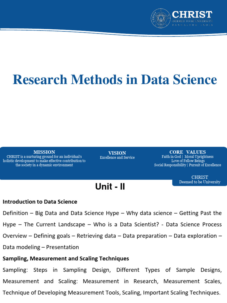 MDS131 - Research Methods in Data Science - Unit 2 - Part 1 | PDF | Sampling (Statistics) | Big Data