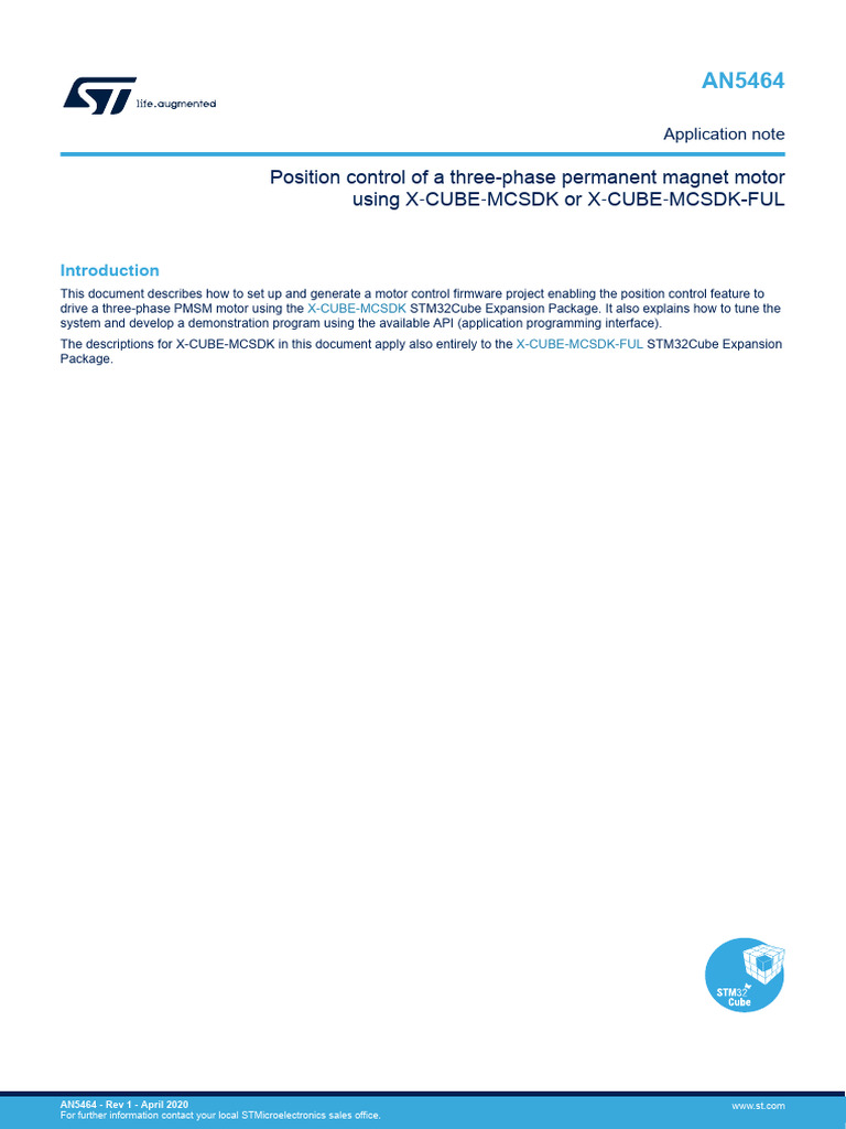 Dm00691525 Position Control Of A Threephase Permanent Magnet Motor Using Xcubemcsdk Or
