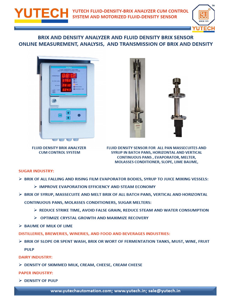 Yutech Brix and Density Analyzer and Fluid Density Brix Sensor ...