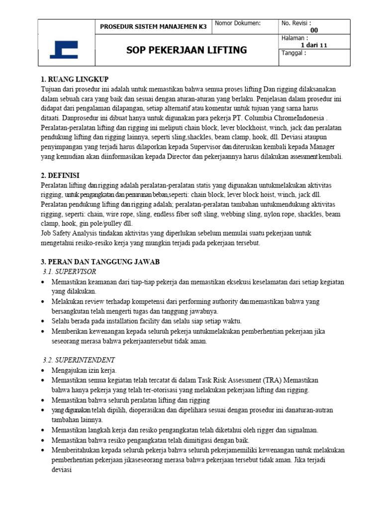 Sop Pekerjaan Lifting | PDF