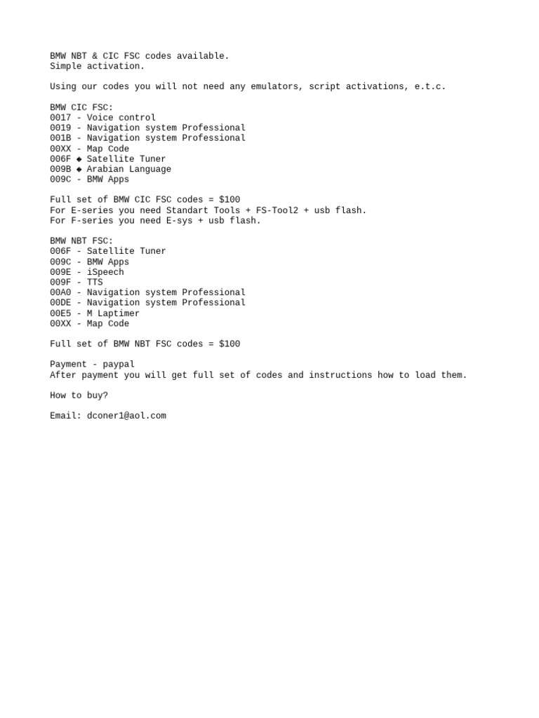 BMW NBT & Cic FSC Codes | PDF | Technology & Engineering