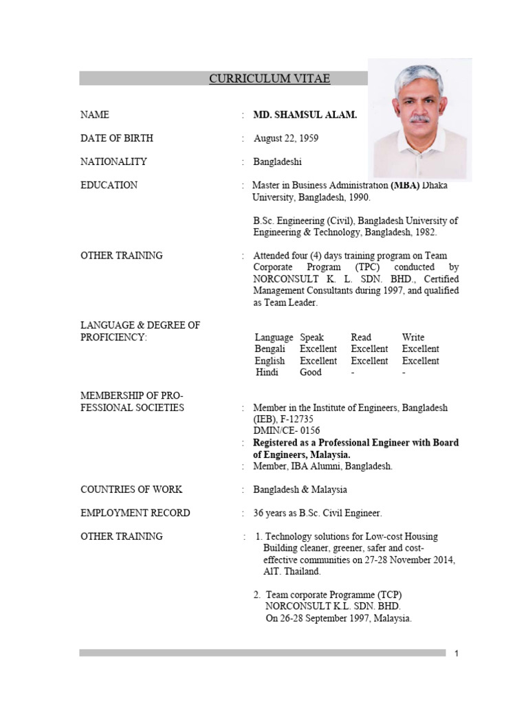 CV of MD. Shamsul Alam, Civil Engineer | PDF | Dhaka | World Politics