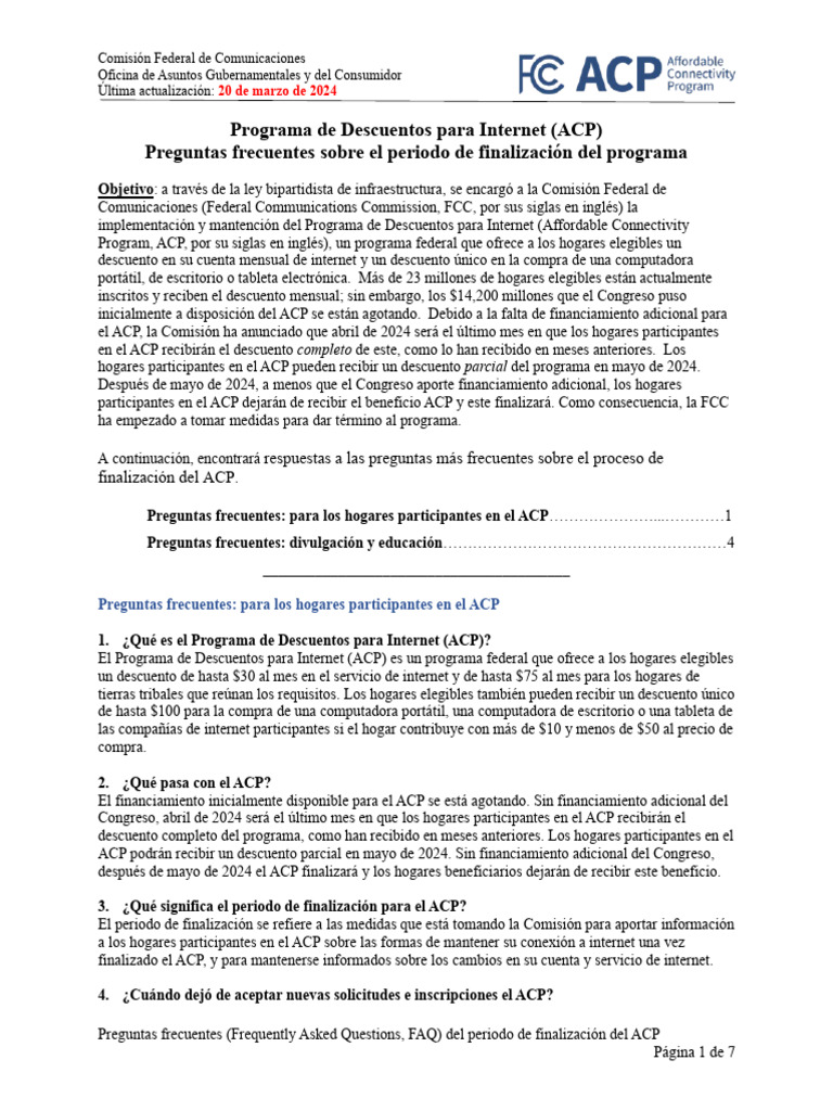 ACP Wind Down FAQs Espanol Final | PDF | Internet | Informática