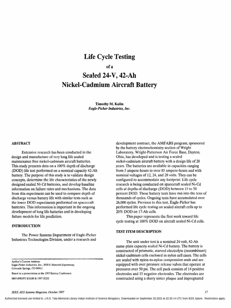 Aircraft Ni-Cd Battery Life Testing | PDF | Electrical Resistance And ...