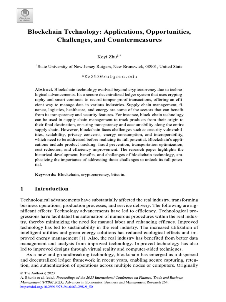 Blockchain Technology Applications Opportunities C Pdf Bitcoin Cryptocurrency 