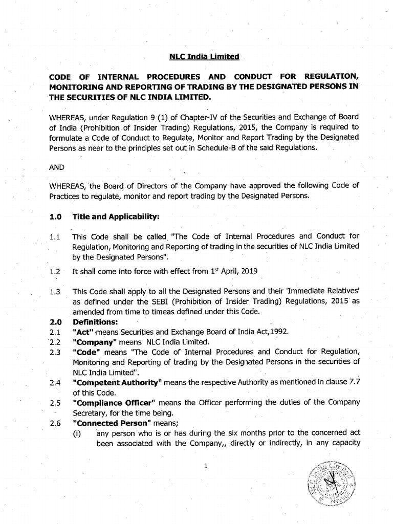 Code For Insider Trading | PDF