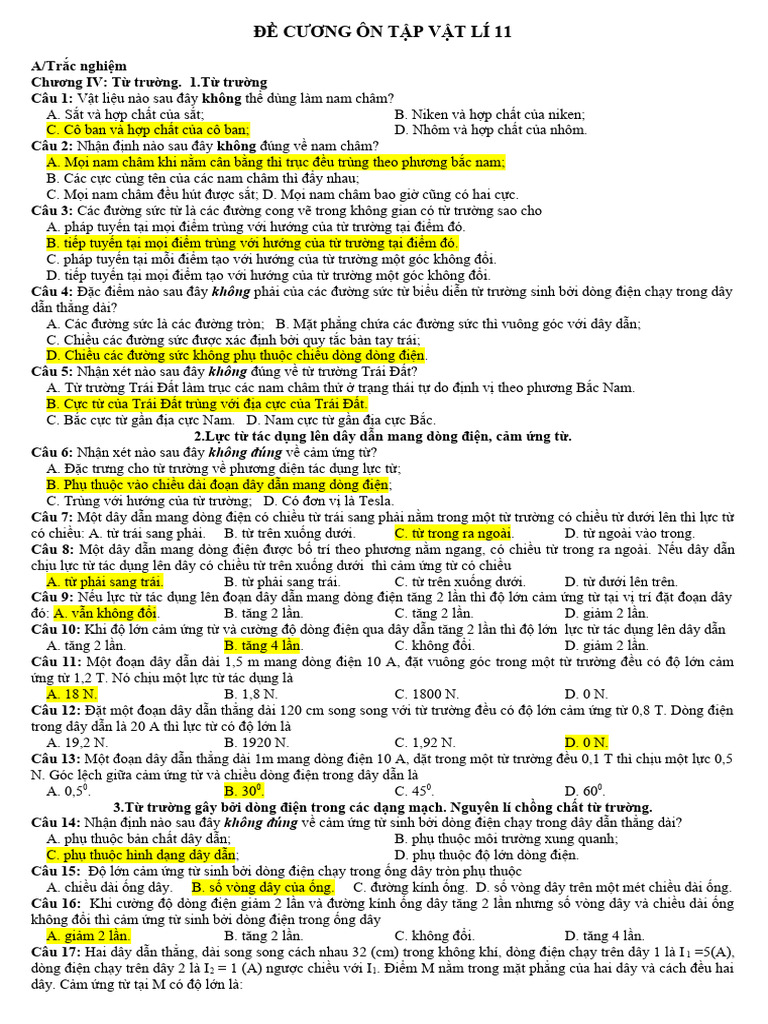 Hs de Cuong On Tap Hk2 Vat Li 11 | PDF